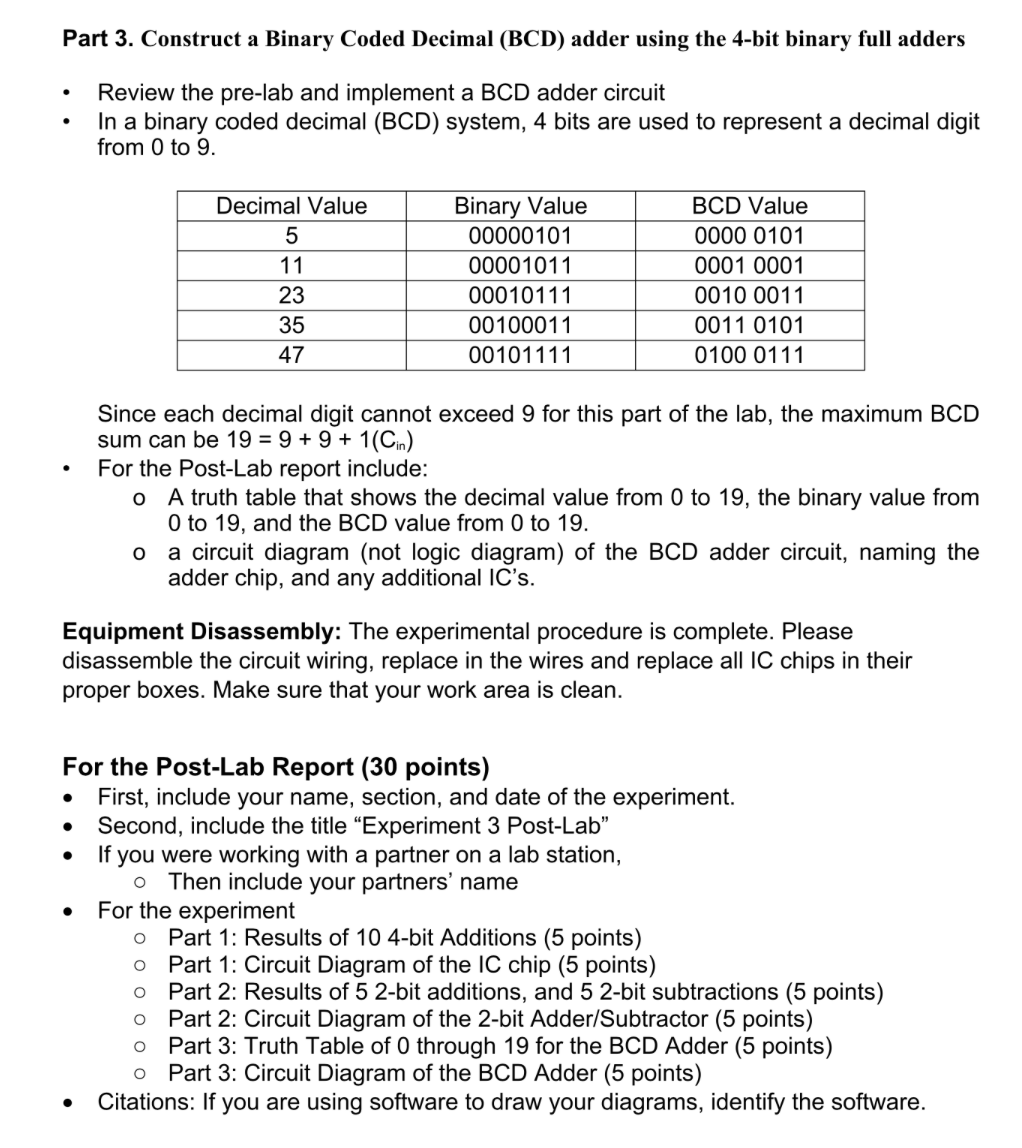 Solved Part 1. 4-bit Addition using an IC chip such as | Chegg.com