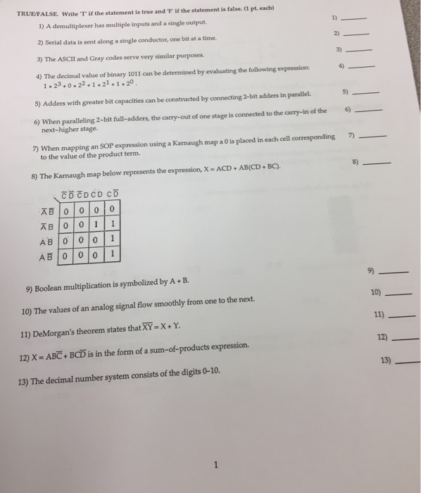 Solved TRUEFALSE Write T if the statement is true and F if | Chegg.com