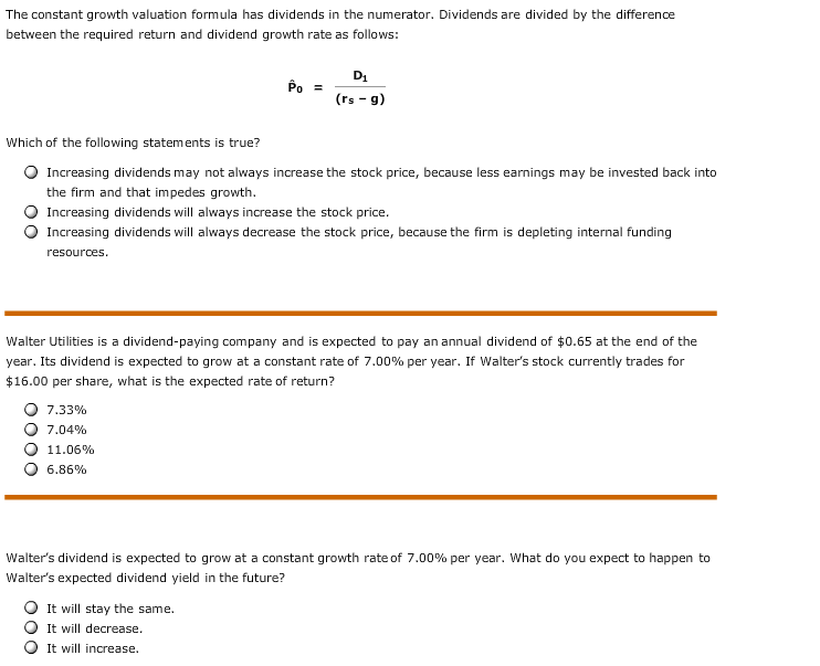 Solved The constant growth valuation formula has dividends | Chegg.com