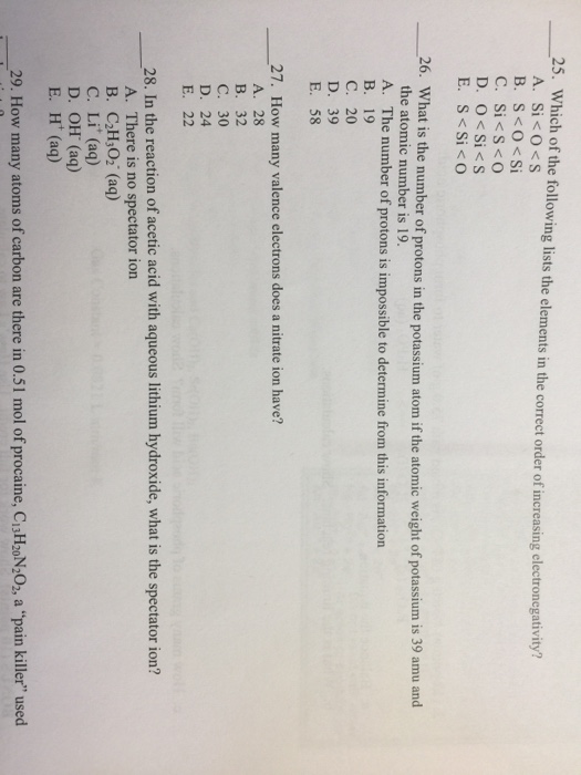 Solved Which of the following lists the elements in the | Chegg.com