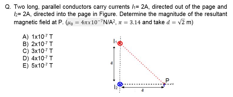 Solved Q. Two long, parallel conductors carry currents | Chegg.com