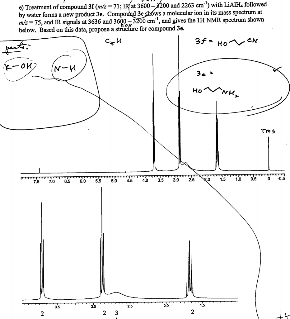 Solved e) Treatment of compound 3f (m/z=71; IR at 3600 - | Chegg.com