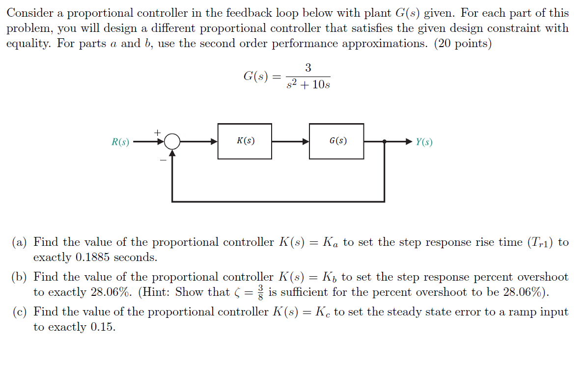 Solved Consider a proportional controller in the feedback | Chegg.com