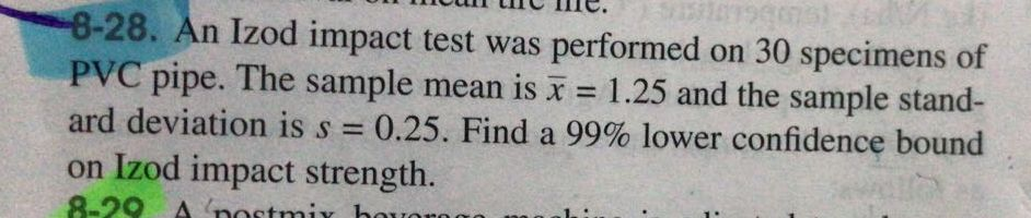Solved -8-28. An Izod impact test was performed on 30 | Chegg.com