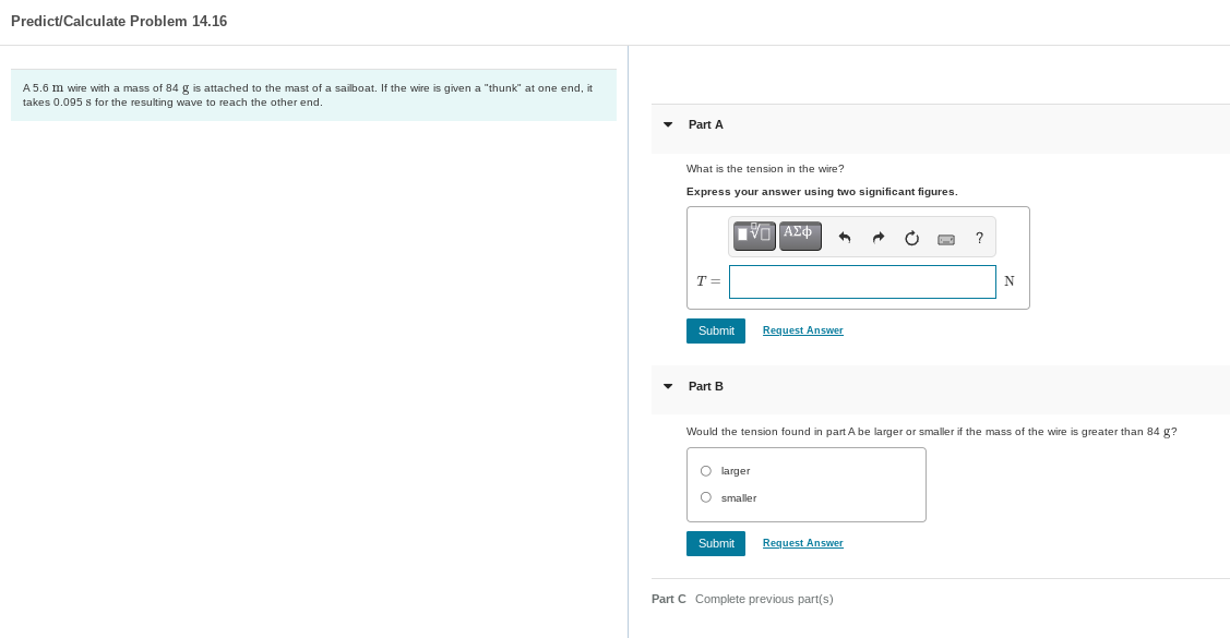 Solved Predict/Calculate Problem 14.16 A 5.6 m wire with a | Chegg.com
