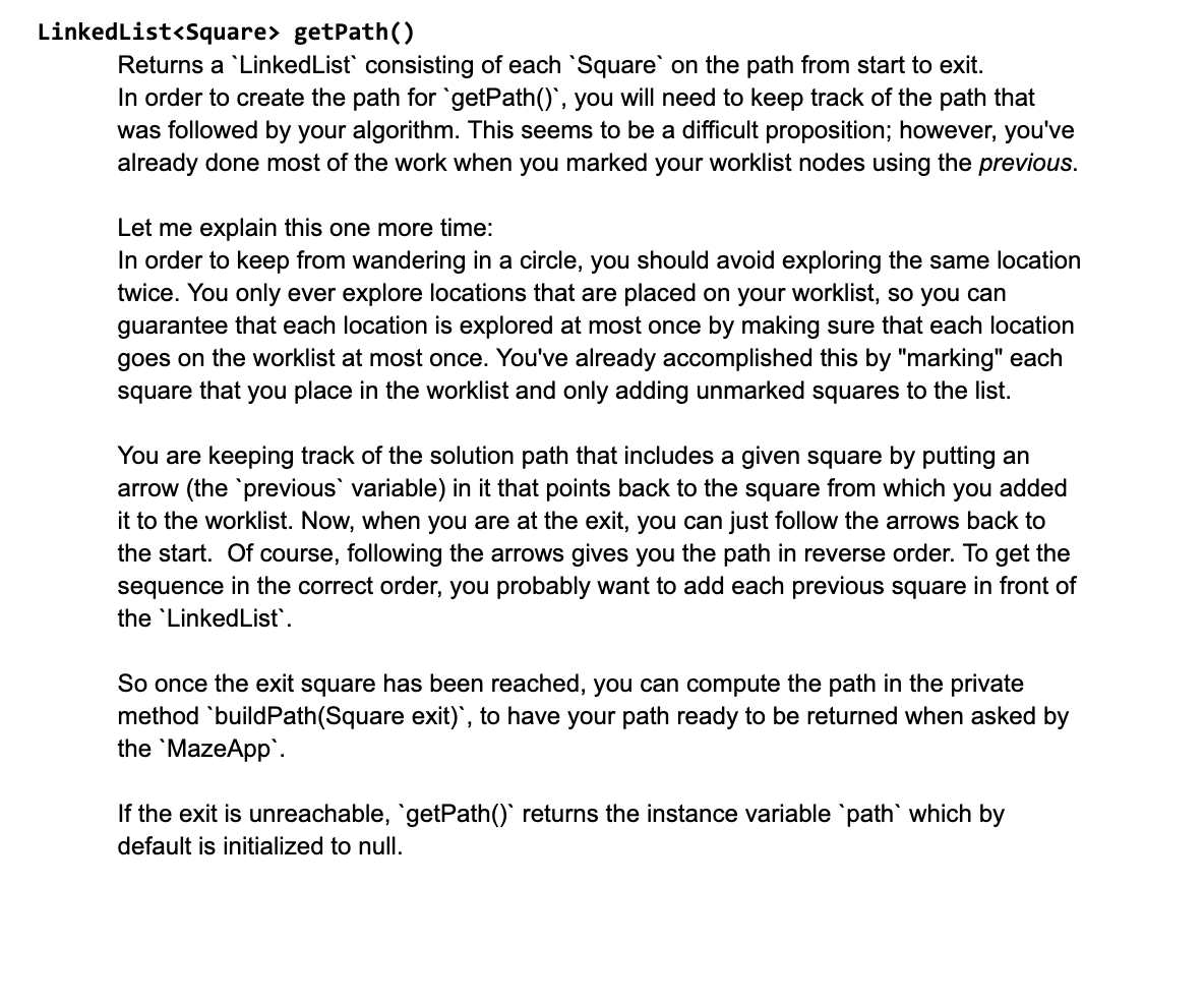 Solved I need help with the getPath() method:LinkedList | Chegg.com Solved I need help with the getPath() method:LinkedList | Chegg.com