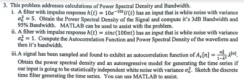 Solved This problem addresses calculations of Power Spectral | Chegg.com