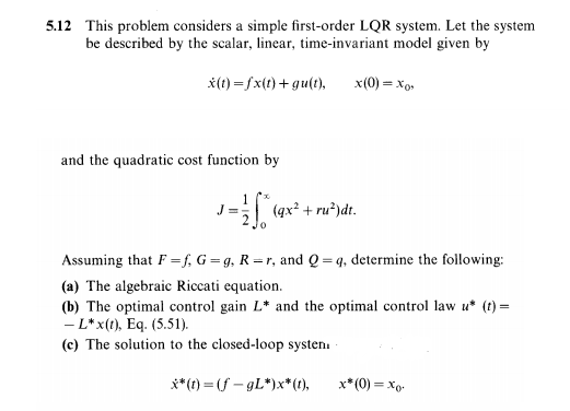 5.12 This problem considers a simple first-order LQR | Chegg.com