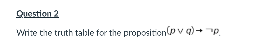 Solved Write the truth table for the proposition (p∨q)→¬p. | Chegg.com
