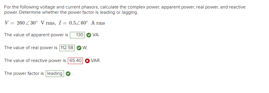 Solved For the following voltage and current phasors, | Chegg.com