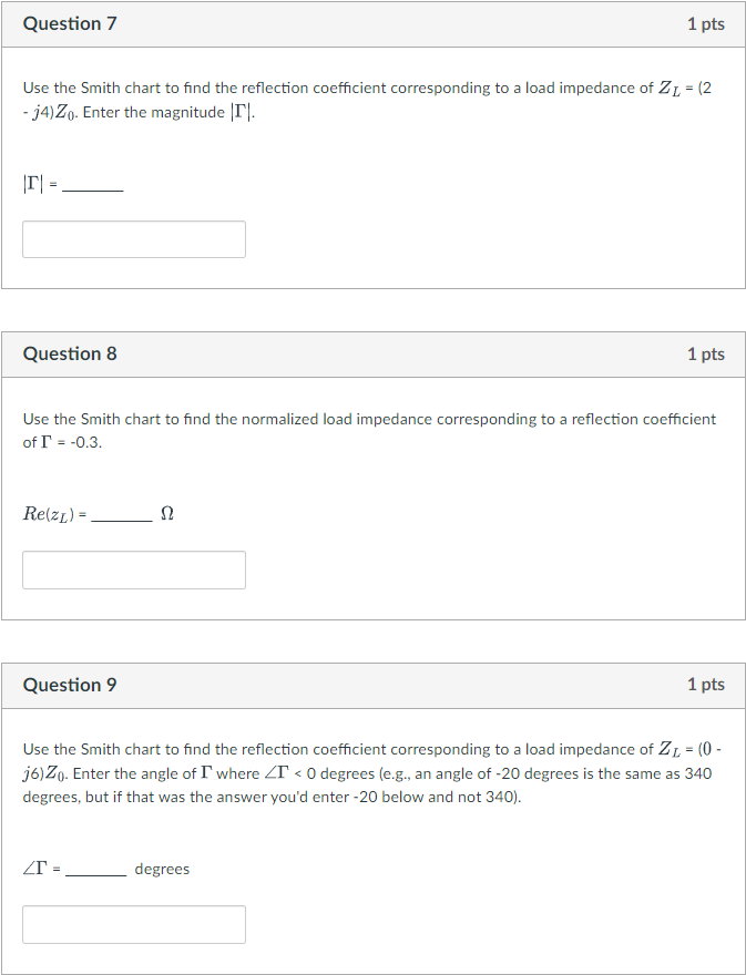 Solved Question 7 1 pts Use the Smith chart to find the | Chegg.com