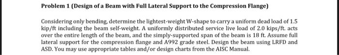 Solved Problem 1 (Design of a Beam with Full Lateral Support | Chegg.com