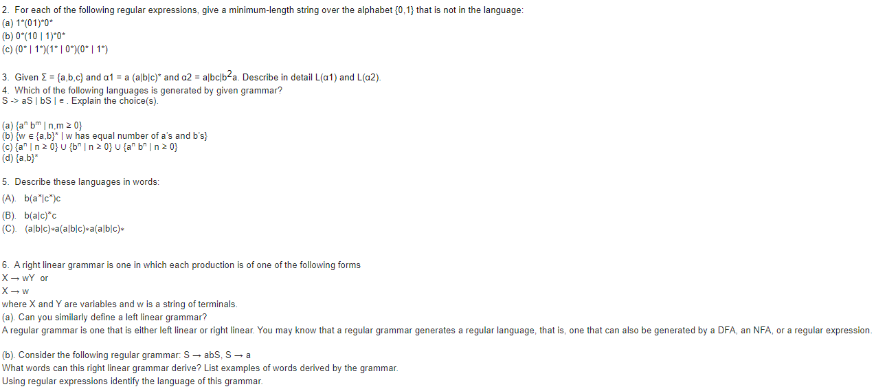 Solved 2. For each of the following regular expressions, | Chegg.com