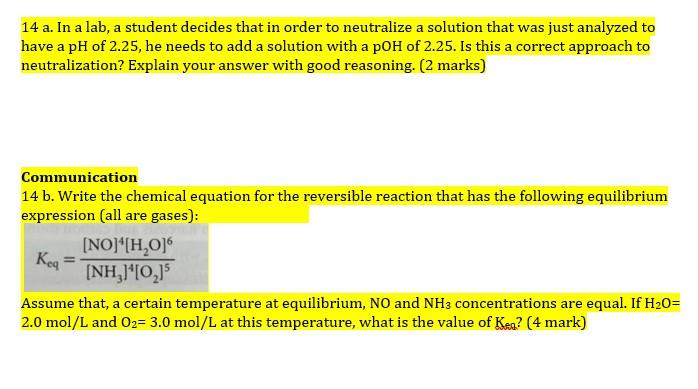 Solved 14a. In a lab, a student decides that in order to | Chegg.com