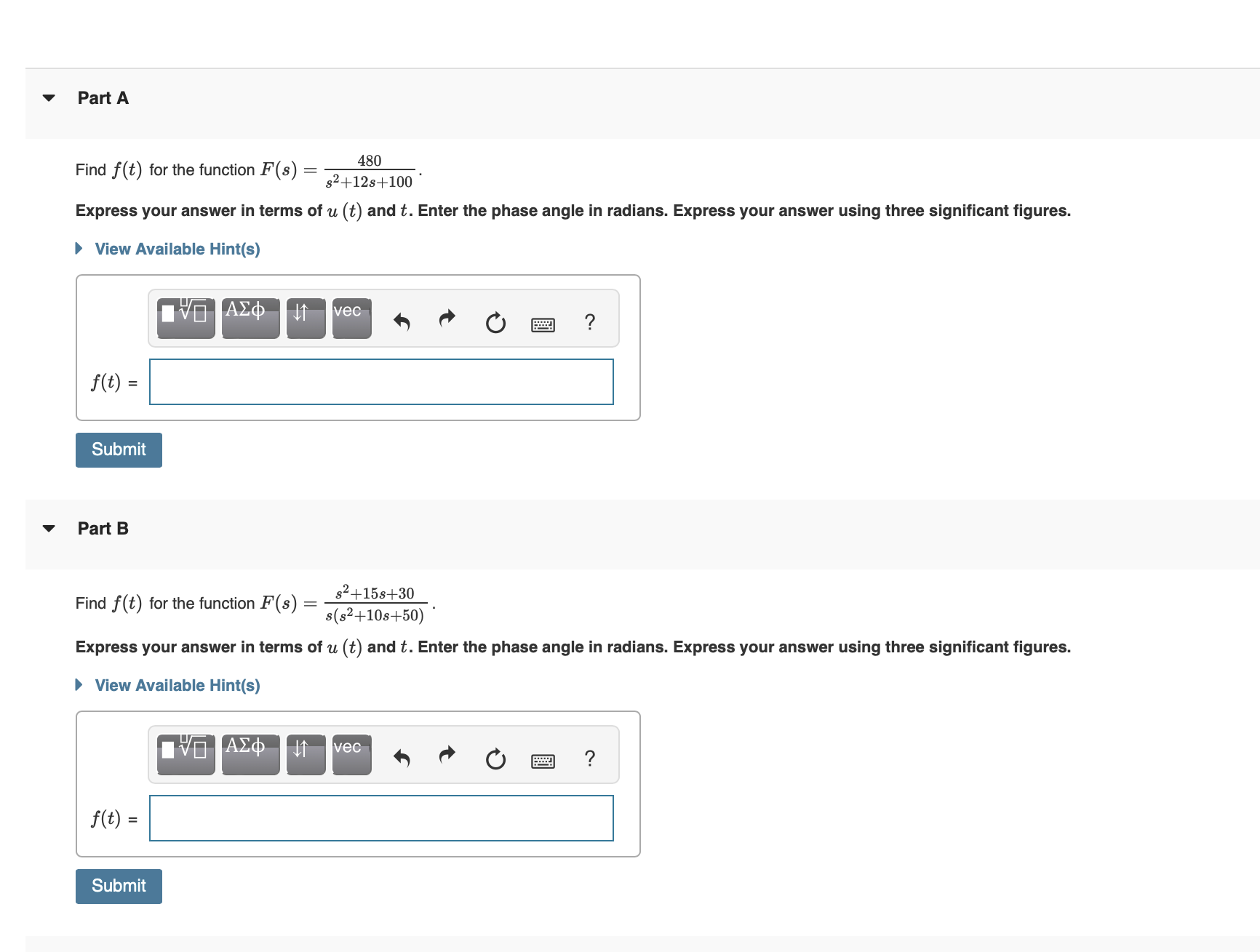 Solved Part AFind f(t) ﻿for the function | Chegg.com