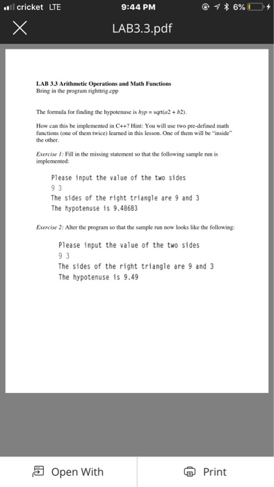 Solved 11 cricket LTE 9:44 PM LAB3.3.pdf LAB 33 Arithmetic | Chegg.com