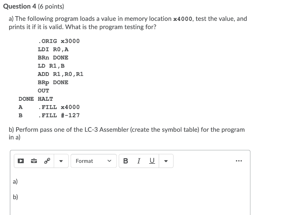 Solved Question 4 (6 points) a) The following program loads | Chegg.com