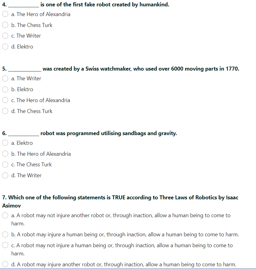 Solved 4. is one of the first fake robot created by | Chegg.com