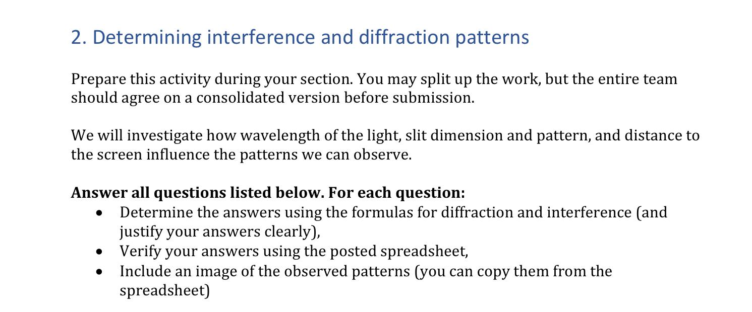 Solved 2. Determining interference and diffraction patterns | Chegg.com