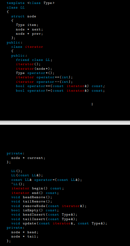 Solved template class LL { struct node { Type item ; node * | Chegg.com
