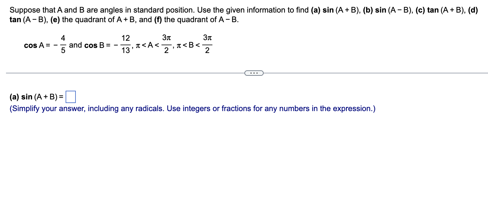 Solved Suppose that A and B are angles in standard position. | Chegg.com