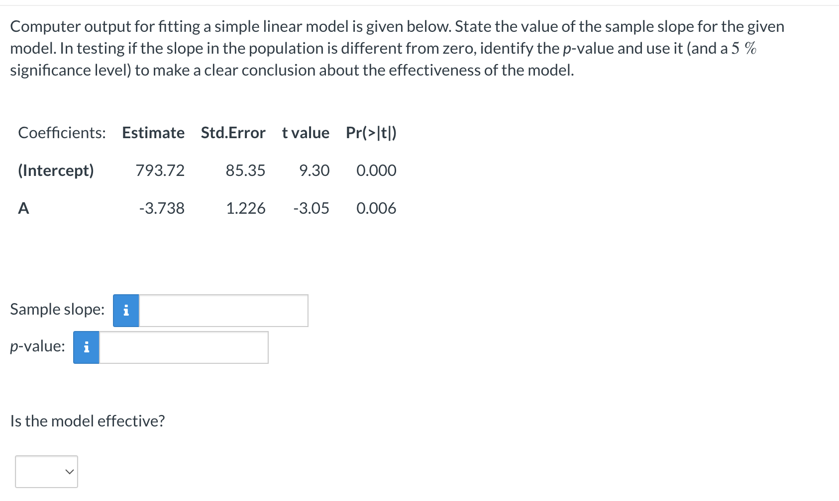 Solved Computer output for fitting a simple linear model is | Chegg.com