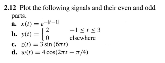 Solved Plot the following signals and their even and odd | Chegg.com