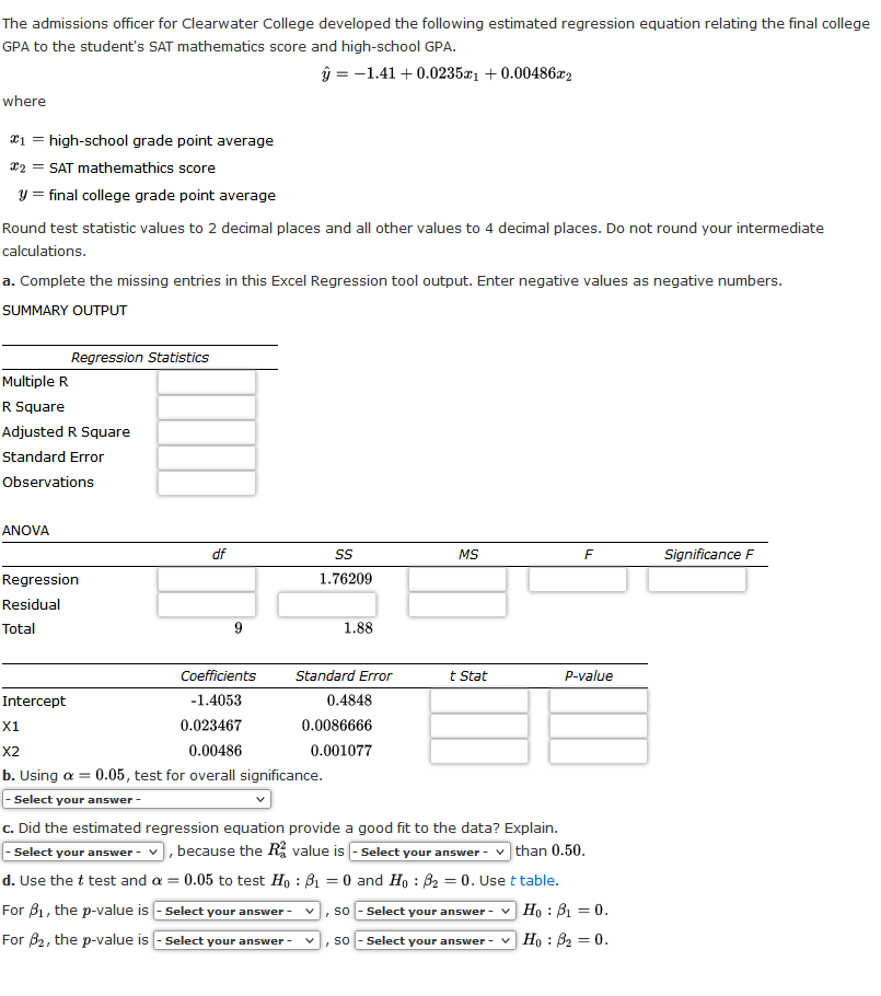 Solved The admissions officer for Clearwater College | Chegg.com