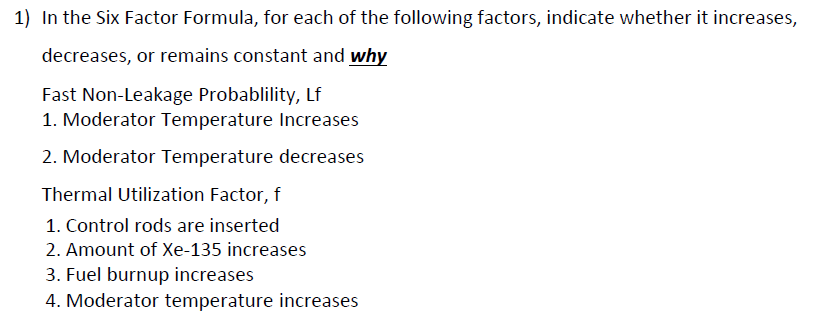 Solved 1) In the Six Factor Formula, for each of the | Chegg.com