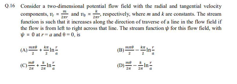 Solved m Q.16 Consider a two-dimensional potential flow | Chegg.com