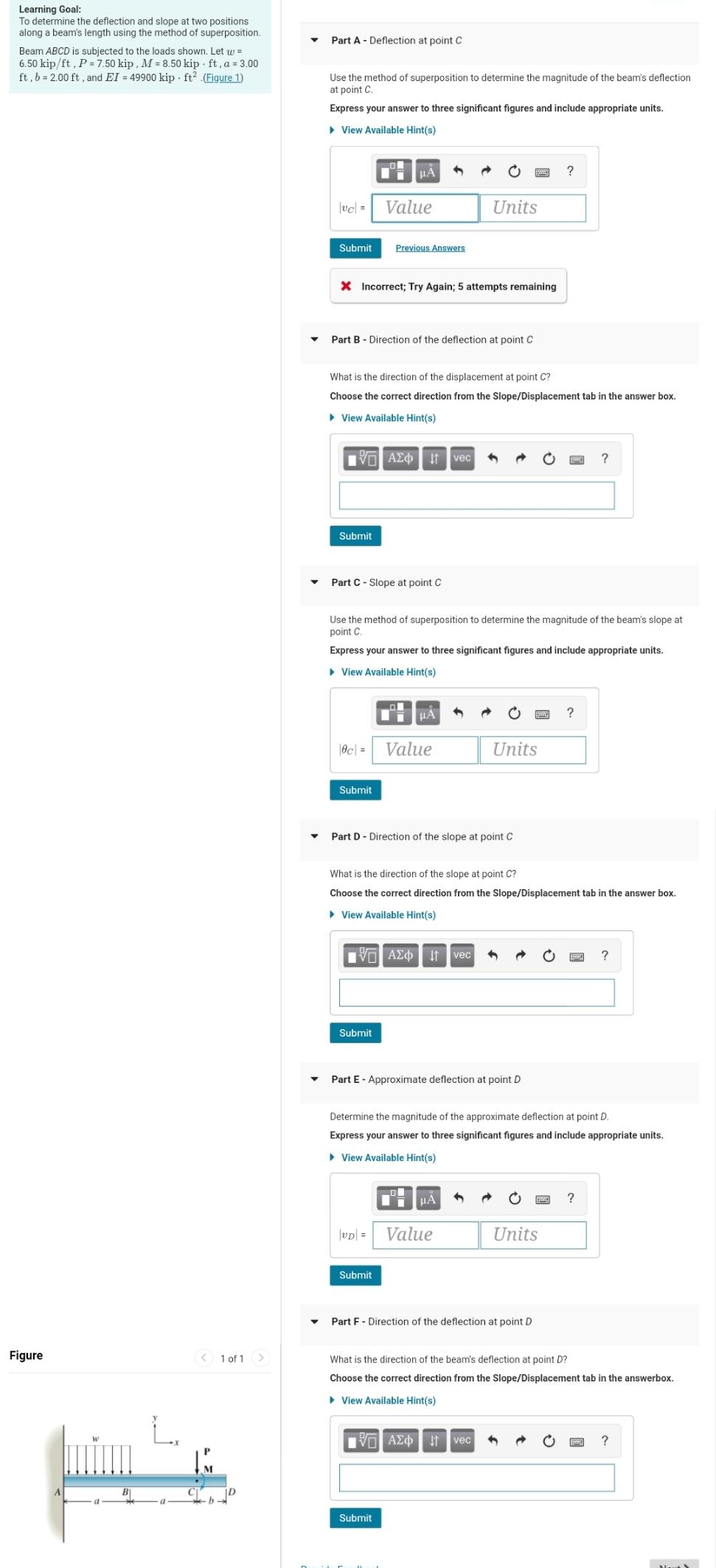 Solved v Learning Goal: To determine the deflection and | Chegg.com