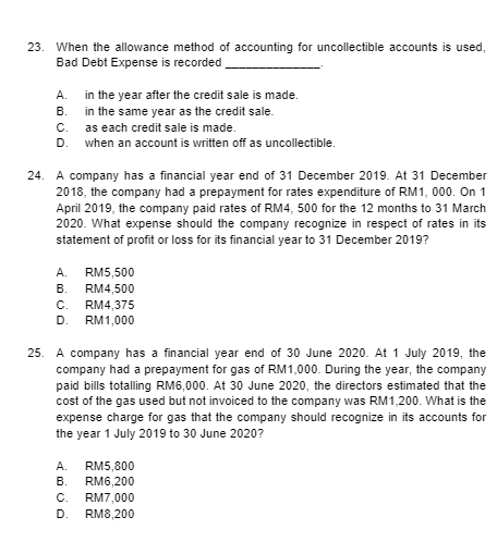 Solved 23. When the allowance method of accounting for | Chegg.com