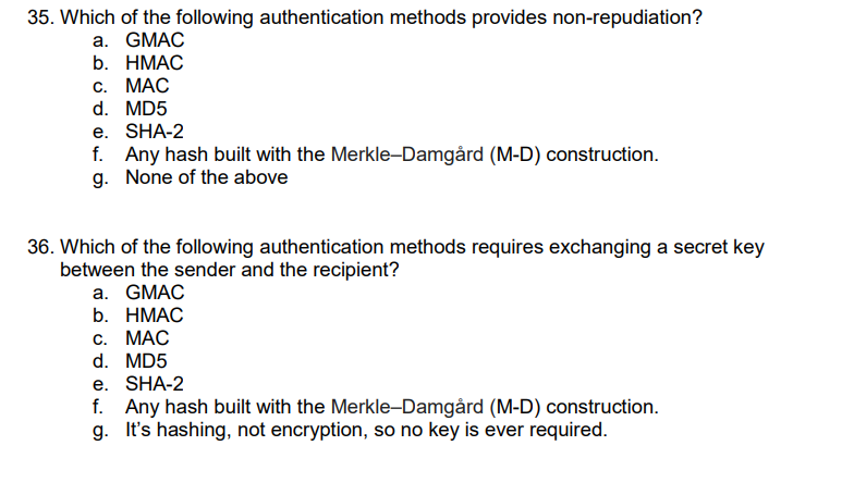 Solved 35. Which of the following authentication methods | Chegg.com