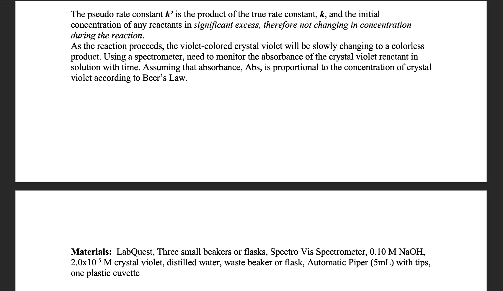Solved OBJECTIVES: OBSERVATION OF THE REACTION KINETICS | Chegg.com