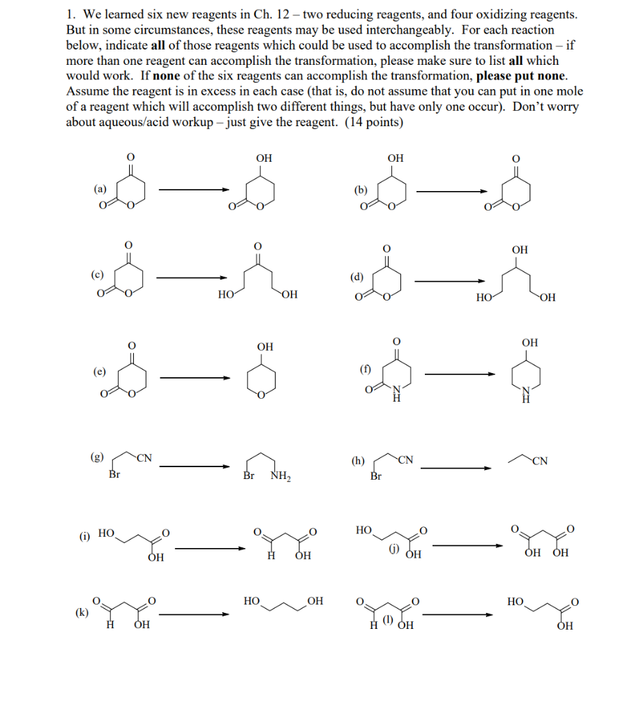 Solved 1. We learned six new reagents in Ch. 12 – two | Chegg.com