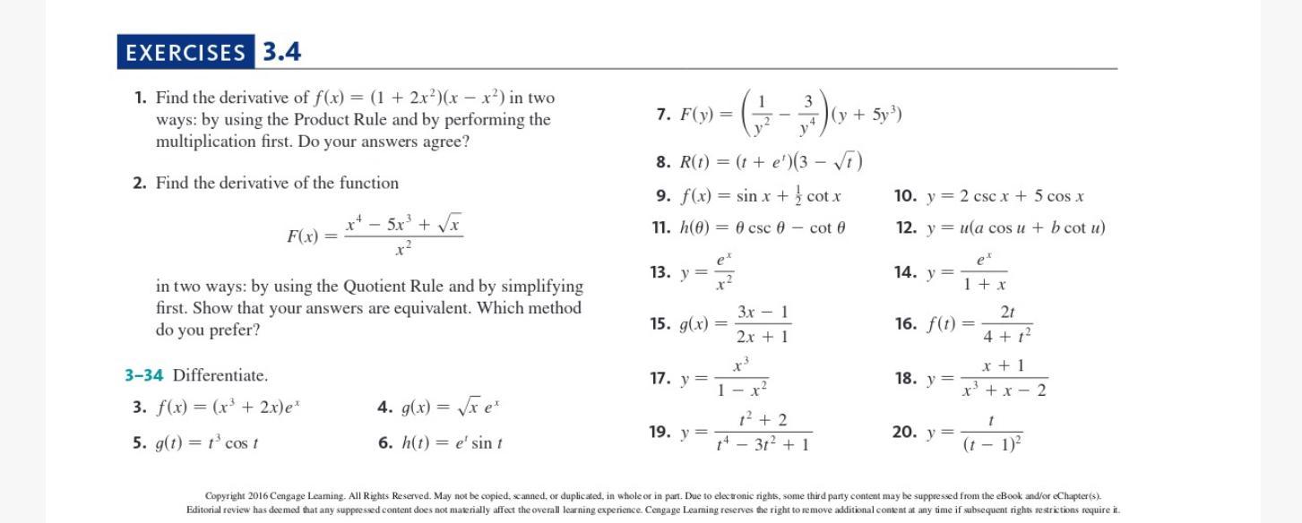 Solved 1. Find the derivative of f(x)=(1+2x2)(x−x2) in two | Chegg.com