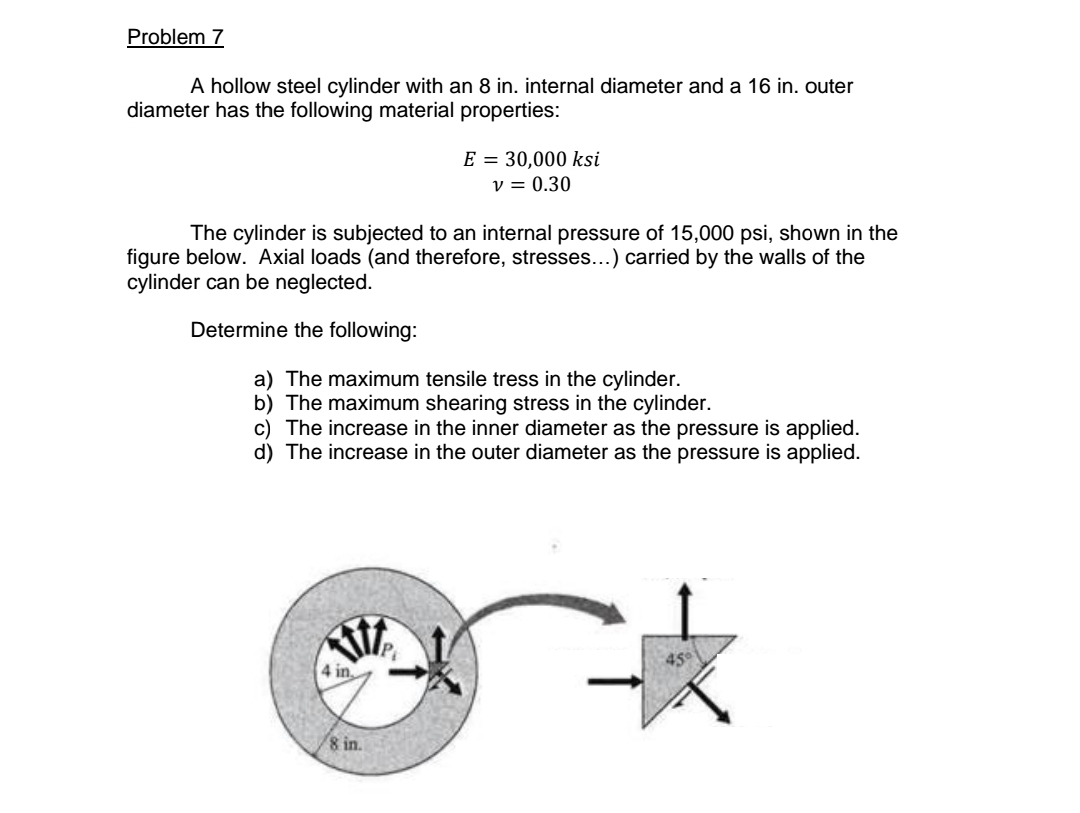 Solved Problem 7 A hollow steel cylinder with an 8 in. | Chegg.com