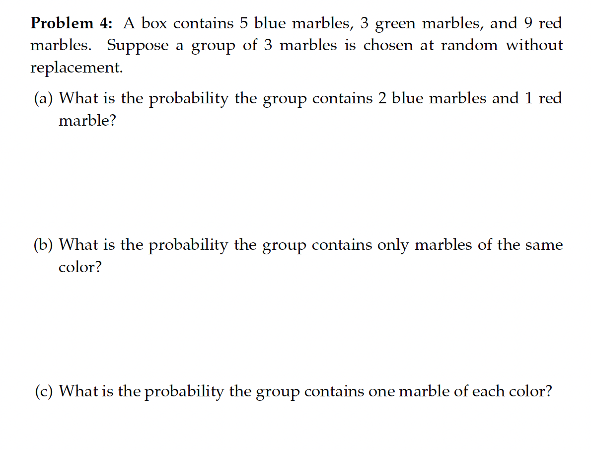 Solved Problem 4: A box contains 5 blue marbles, 3 green | Chegg.com