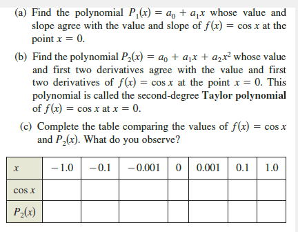 Solved (a) Find the polynomial P1(x)=a0+a1x whose value and | Chegg.com