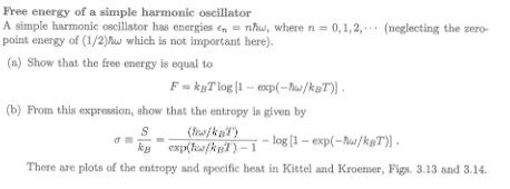 Solved ree energy of a simple harmonic oscillator simple | Chegg.com