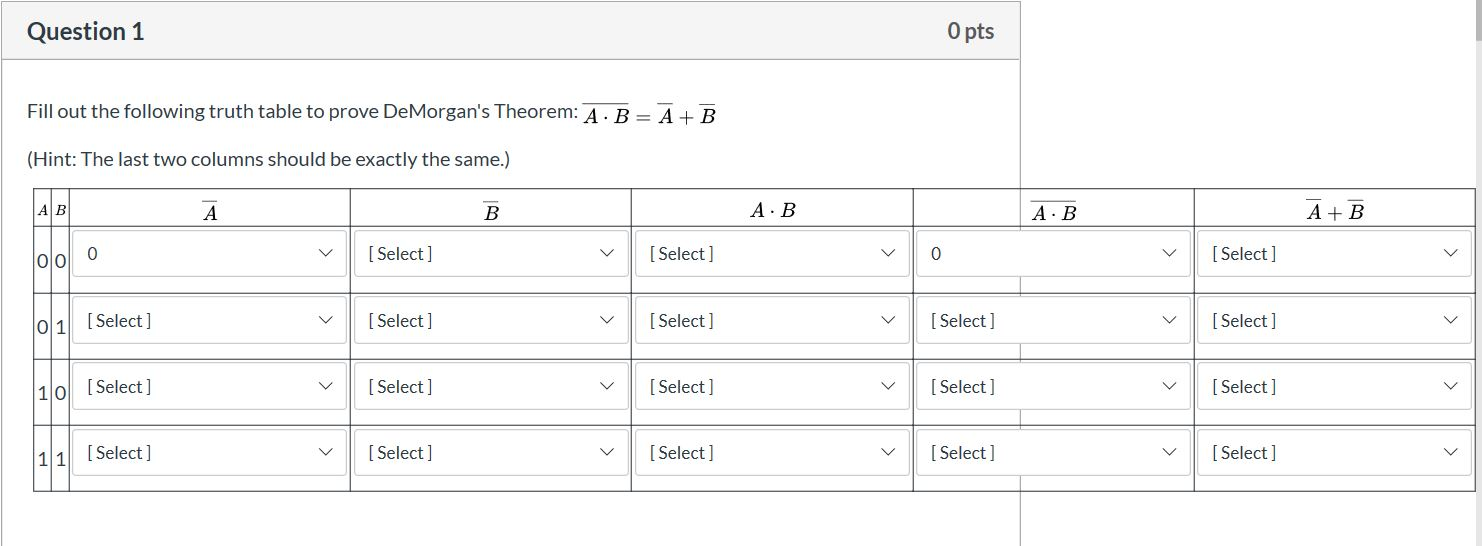 Solved Question 1 O pts Fill out the following truth table | Chegg.com