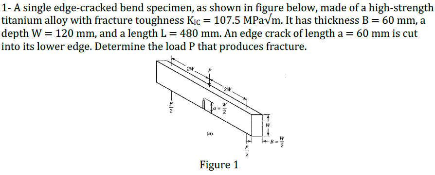 Solved = 1- A single edge-cracked bend specimen, as shown in | Chegg.com