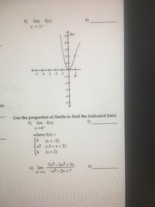 Solved 4) lim fx) 4) 543 2 1 -1 -2 -3 ts. -Use the | Chegg.com