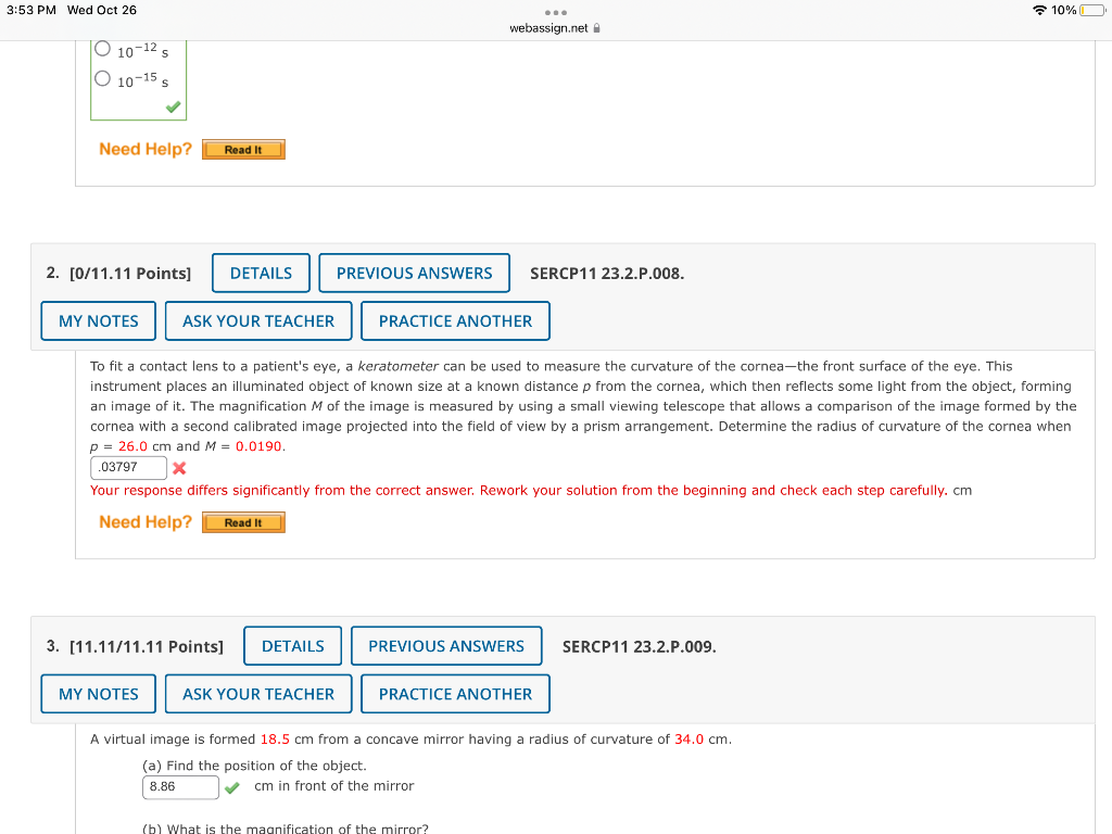 Solved 3:53 PM Wed Oct 26 webassign.net ρ \begin{tabular}{|} | Chegg.com