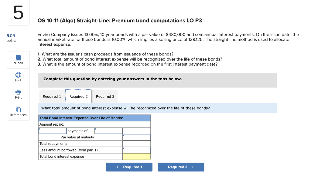 Solved QS 10-11 (Algo) Straight-Line: Premium bond | Chegg.com