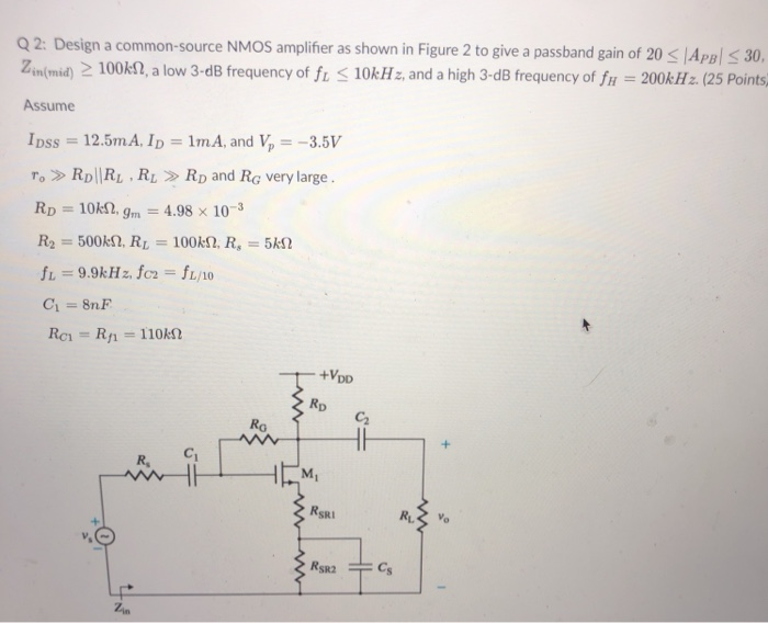 Q2: Design a common-source NMOS amplifier as shown in | Chegg.com