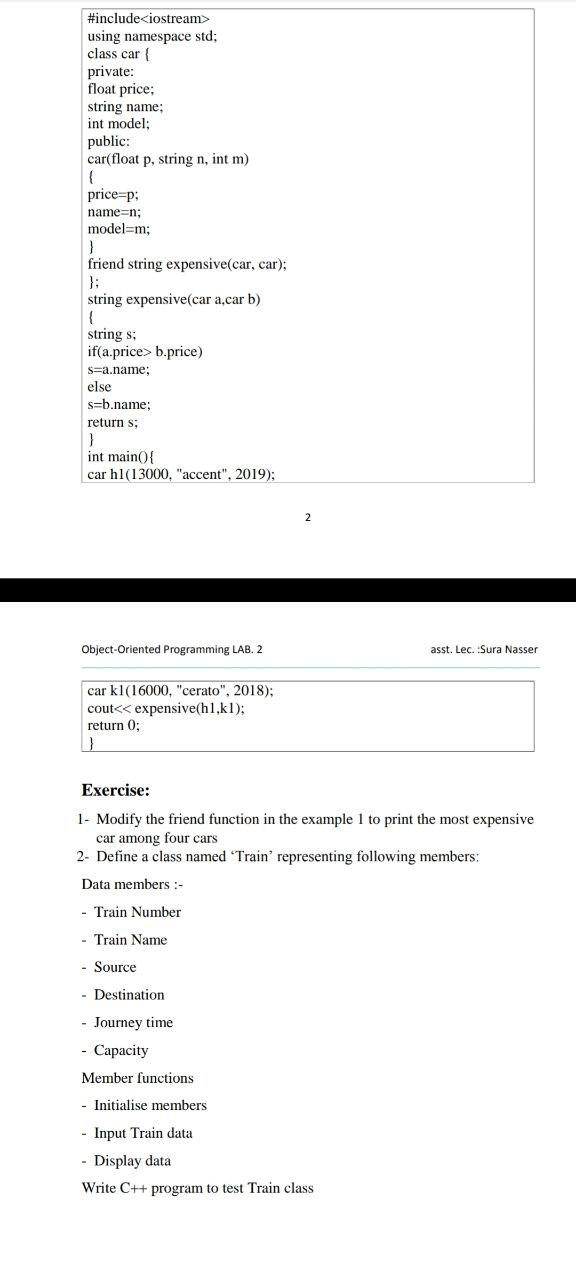 Solved #include using namespace std; class car private: | Chegg.com