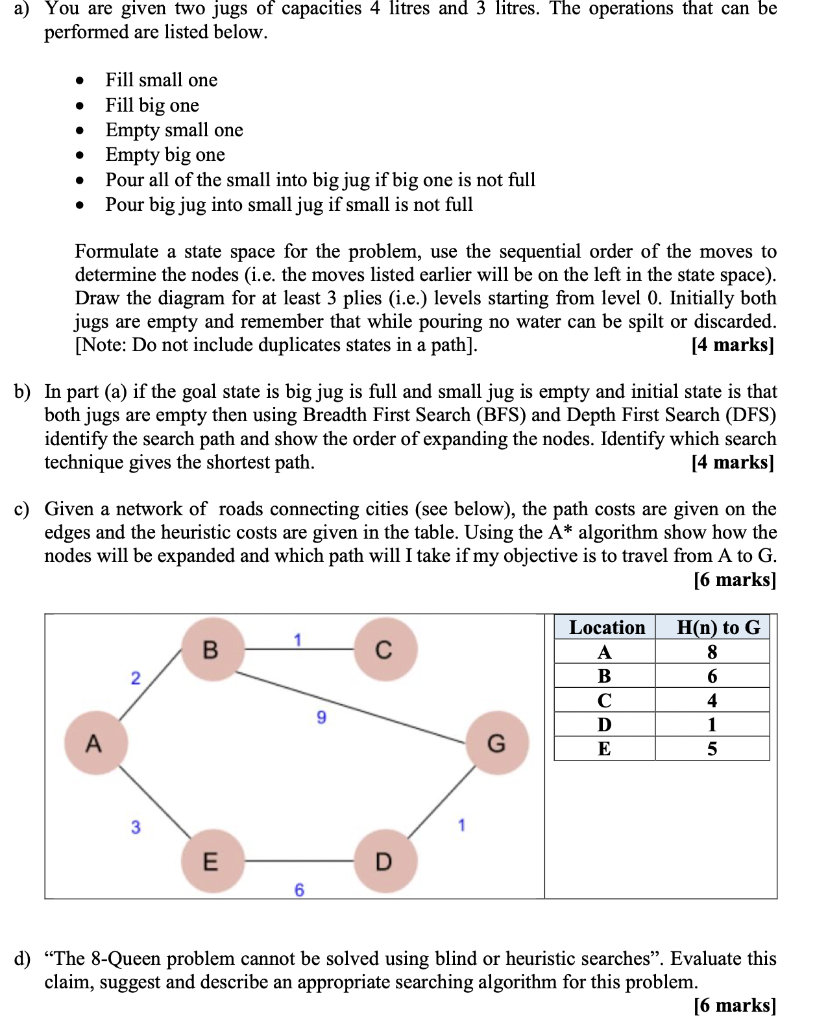 Solved a) You are given two jugs of capacities 4 litres and | Chegg.com