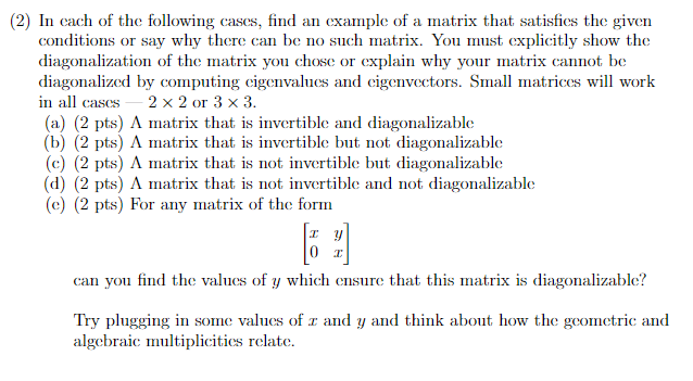 Solved (2) ﻿In each of the following cases, find an example | Chegg.com