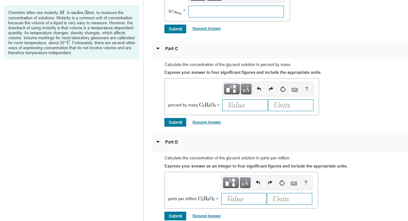 Solved A 2.900*10-2 M solution of glycerol (CH3O3) in water | Chegg.com